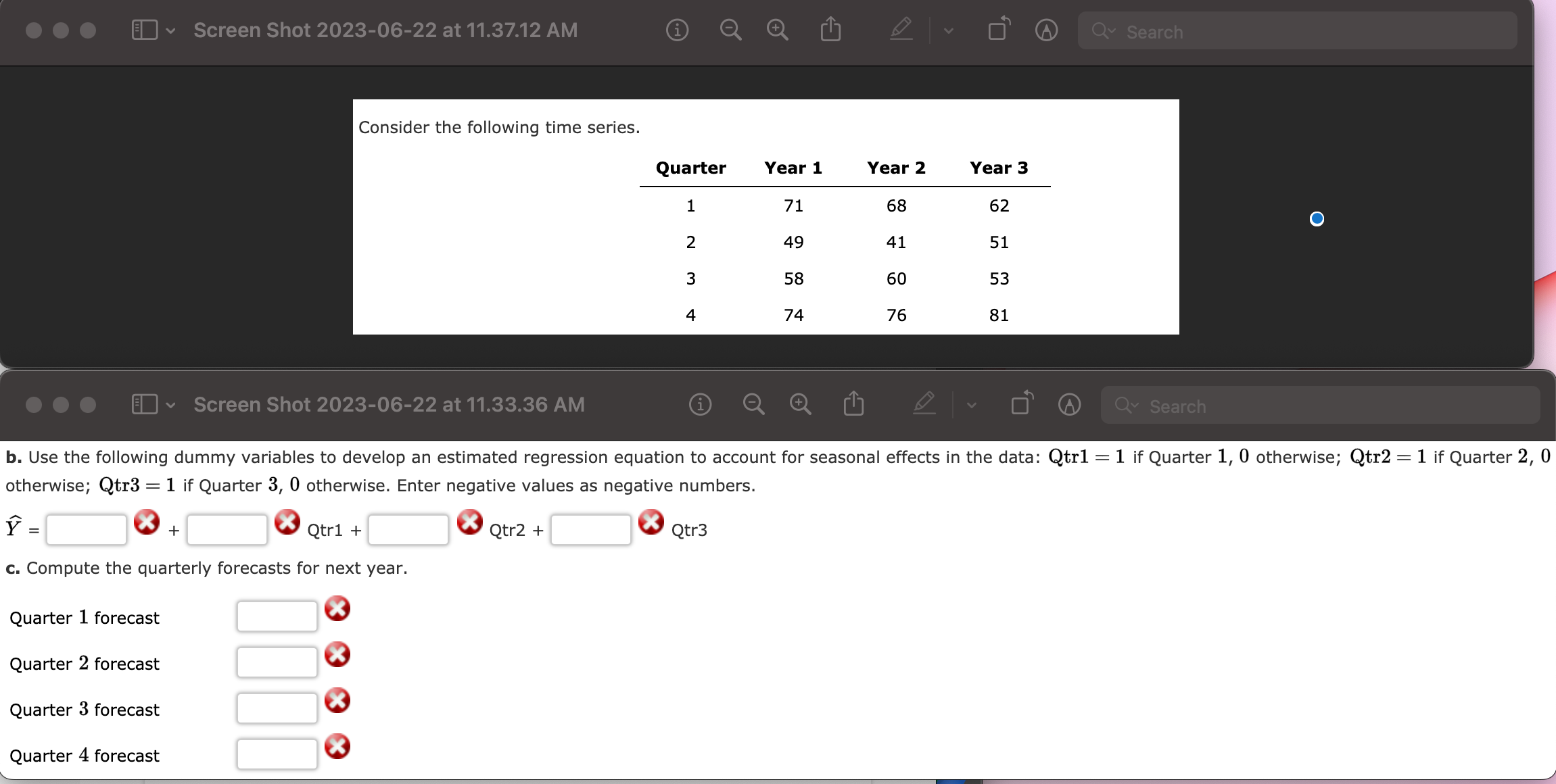 Consider the following time series. Screen Shot | Chegg.com