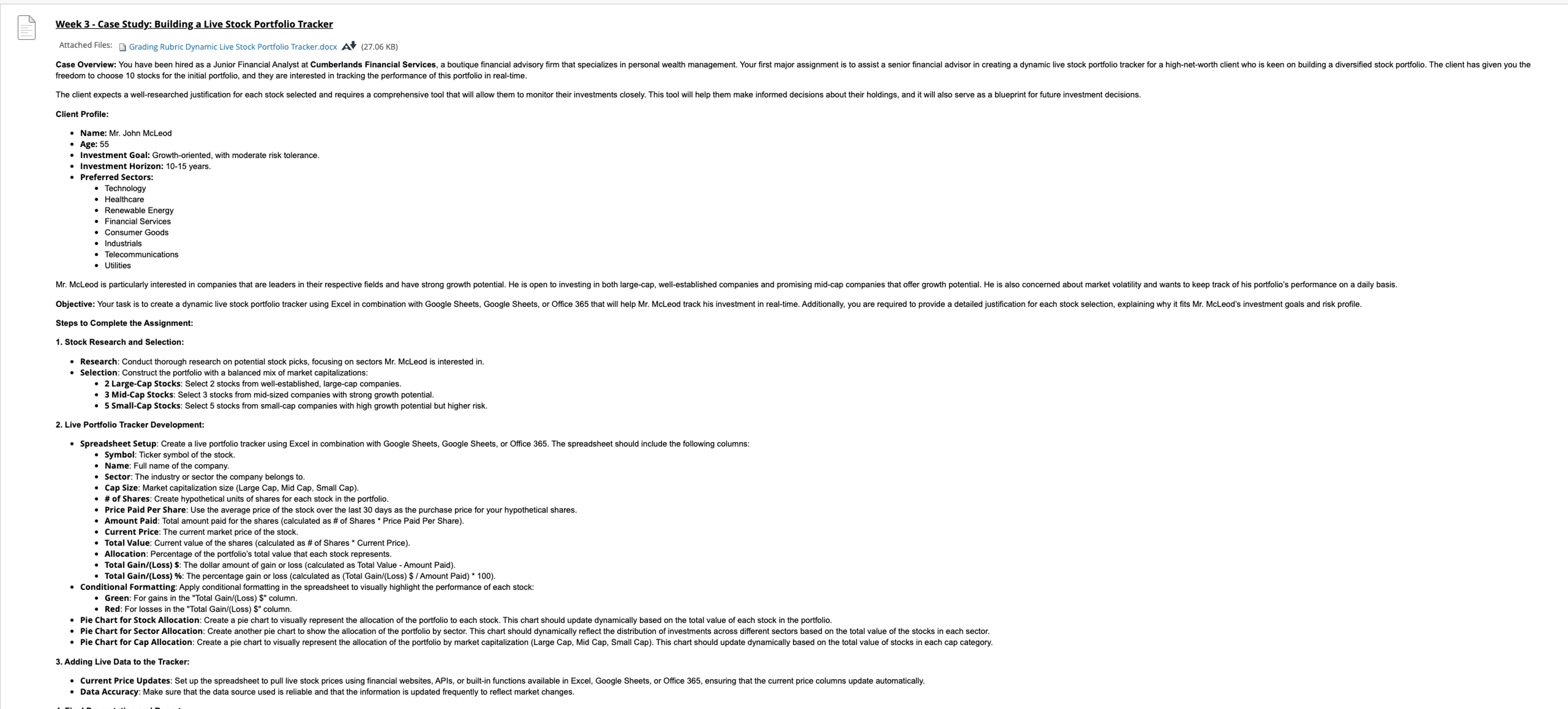 Solved Week 3 - ﻿Case Study: Building a Live Stock Portfolio | Chegg.com