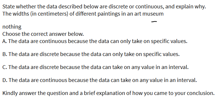 Solved State whether the data described below are discrete | Chegg.com