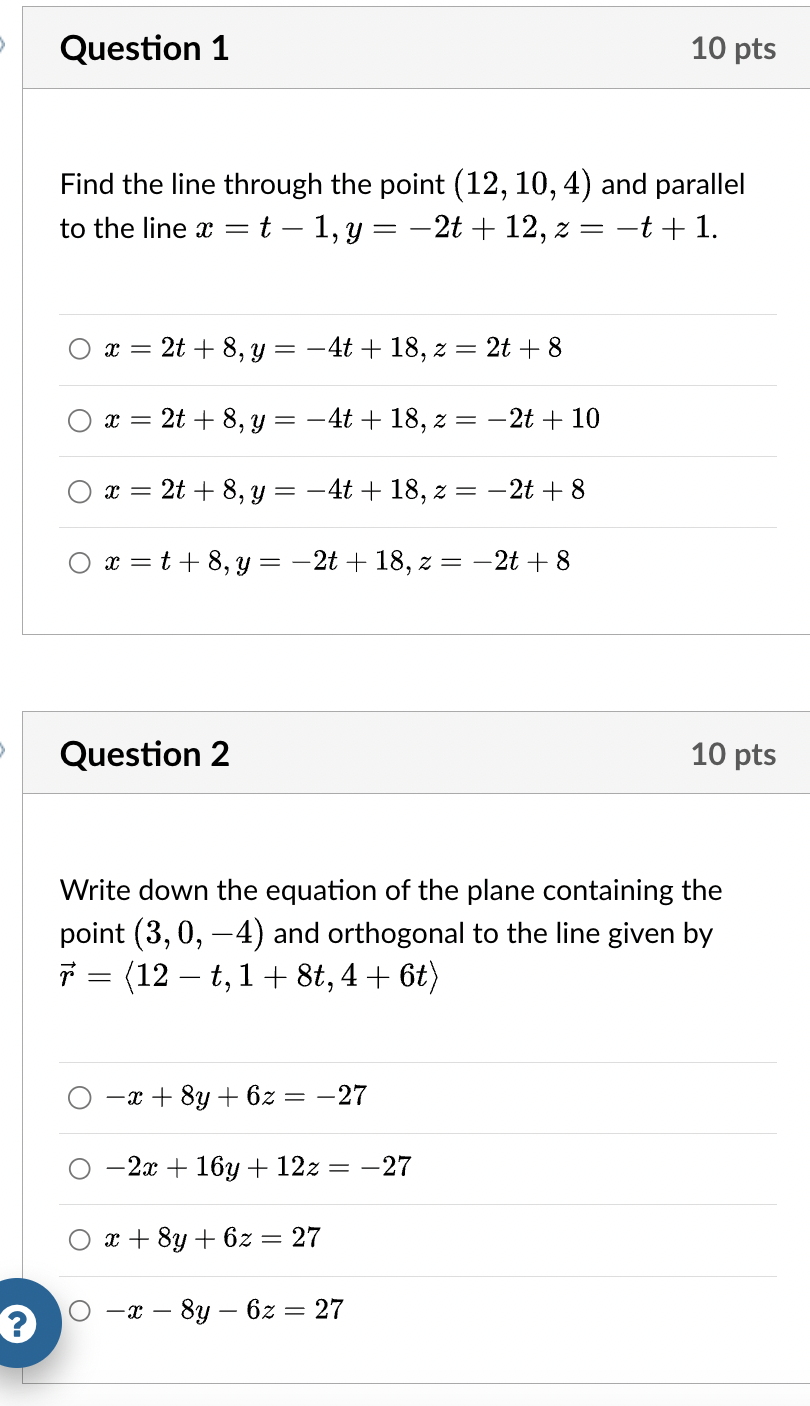 Solved Question 1Find the line through the point (12,10,4) | Chegg.com