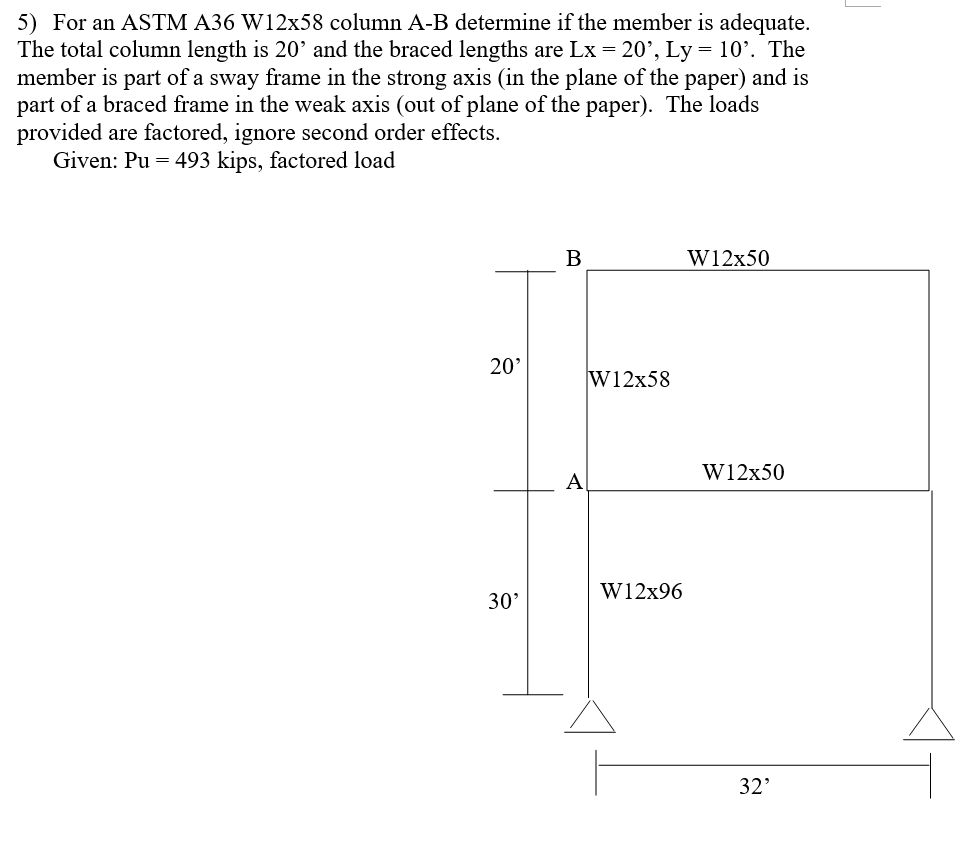 Solved 5) For an ASTM A36 W12x58 column A-B determine if the | Chegg.com