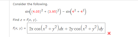 Consider the following. sin((4.05)2 + (3.9572) – sin( | Chegg.com