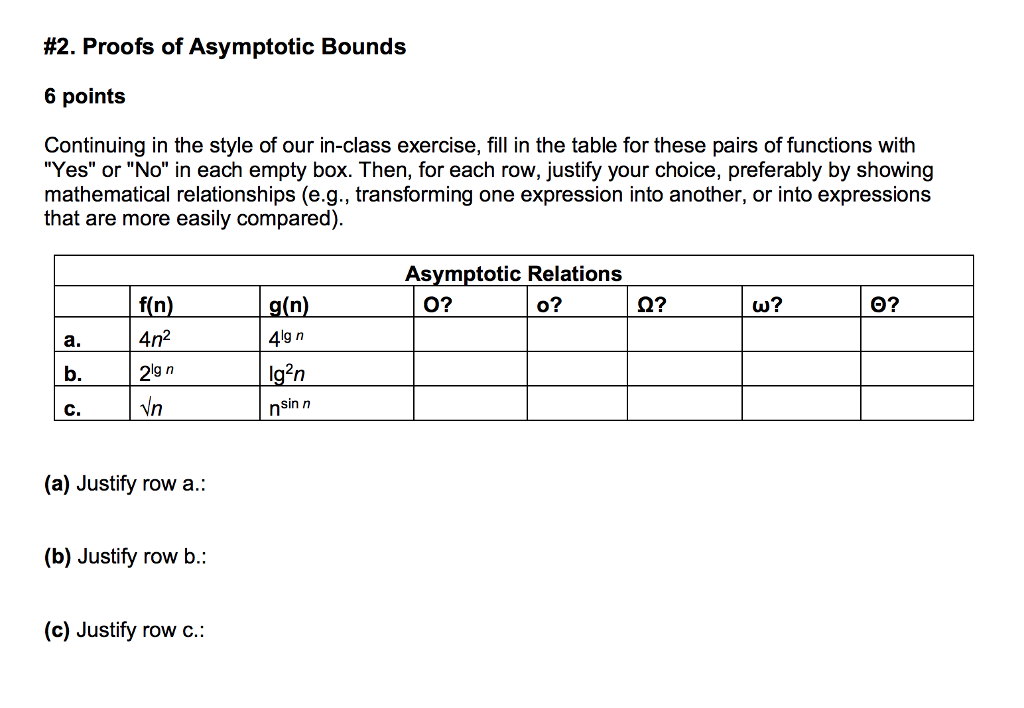 Solved #2. Proofs of Asymptotic Bounds 6 points Continuing | Chegg.com