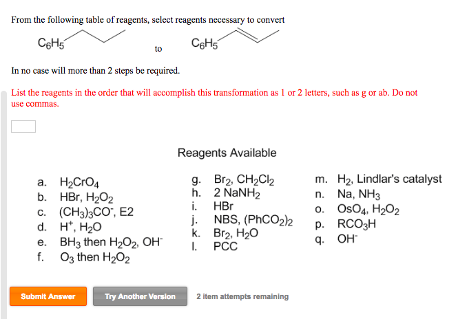 Solved From the following table of reagents, select reagents | Chegg.com