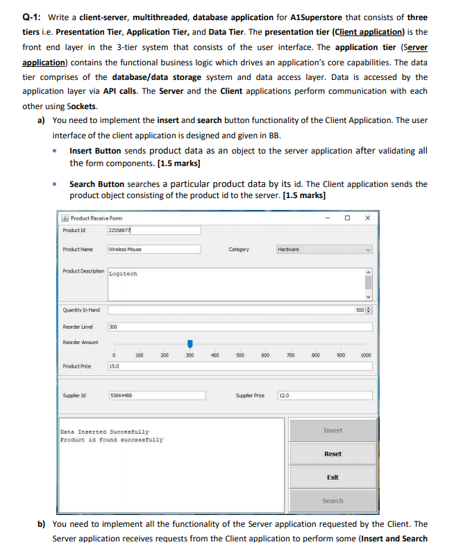 Q-1: Write a client-server, multithreaded, database | Chegg.com