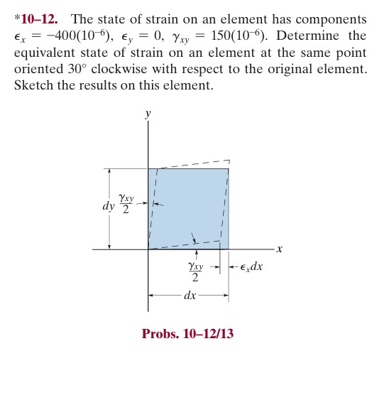 Solved *10-12. ﻿The state of ﻿strain on an ﻿element has | Chegg.com