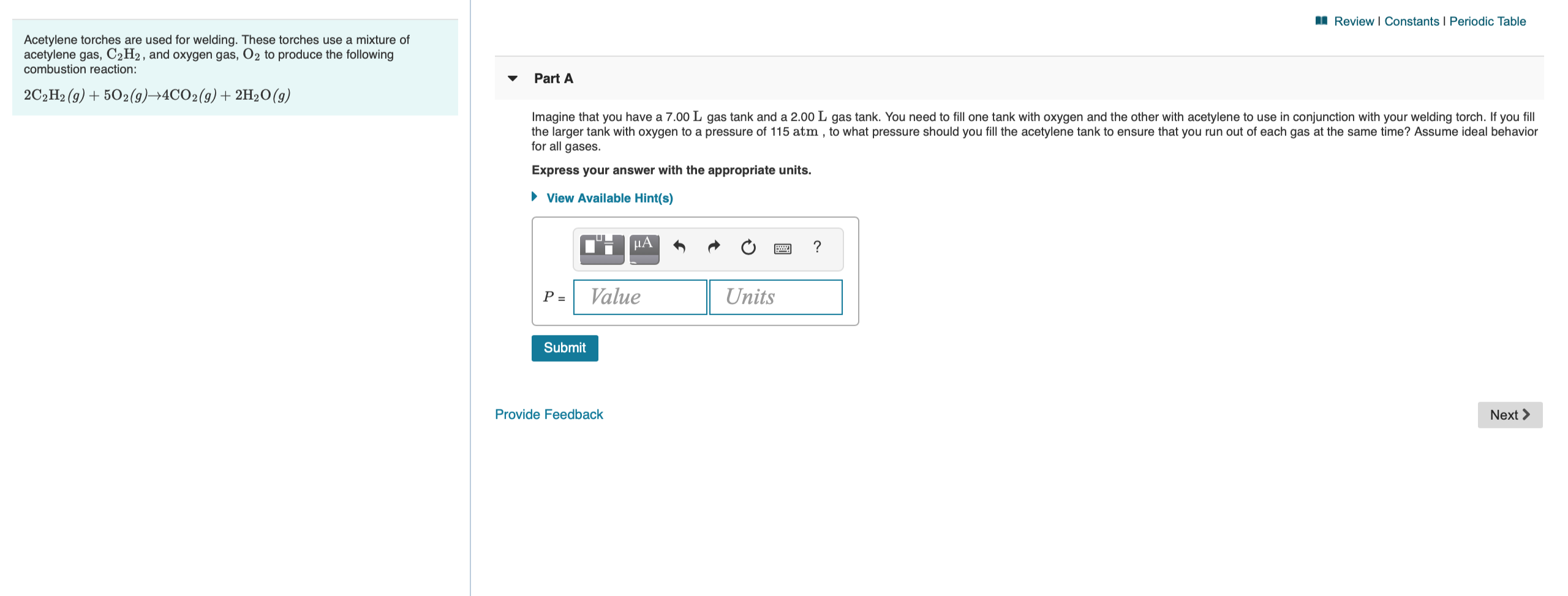 Solved Review | Constants 1 Periodic Table Acetylene torches | Chegg.com