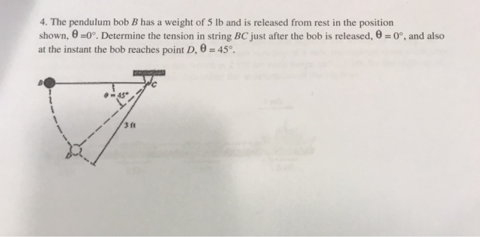 Solved 4. The pendulum bob B has a weight of 5 lb and is | Chegg.com