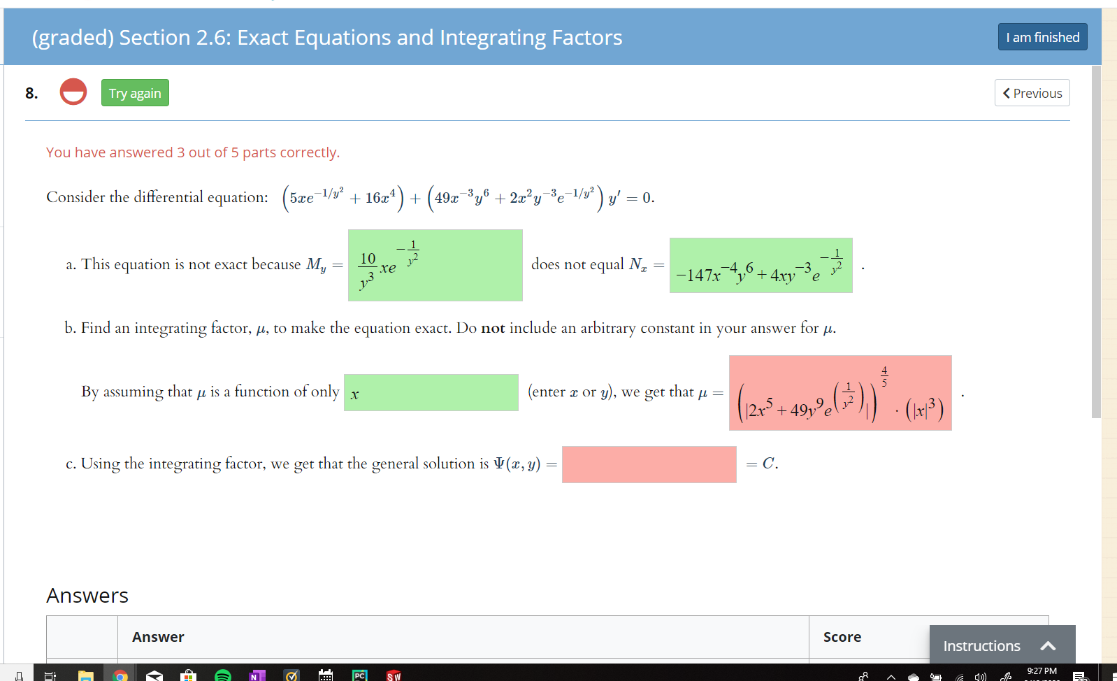 Solved (graded) Section 2.6: Exact Equations and Integrating | Chegg.com