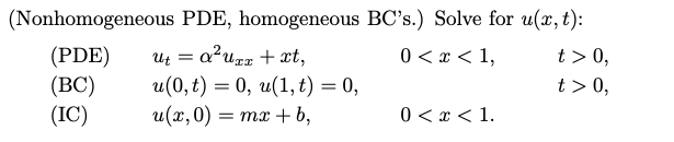 Solved (Nonhomogeneous PDE, homogeneous BC's.) Solve for | Chegg.com