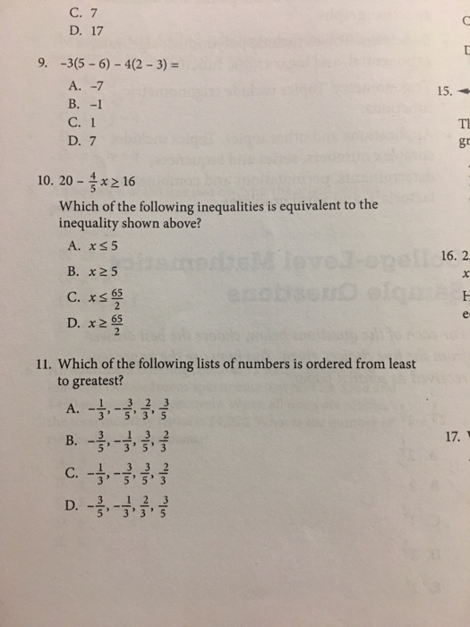 Solved C. 7 9. -35 6)-4(2-3)- 15. C. 1 D. 7 Tl gr 10, 20- | Chegg.com