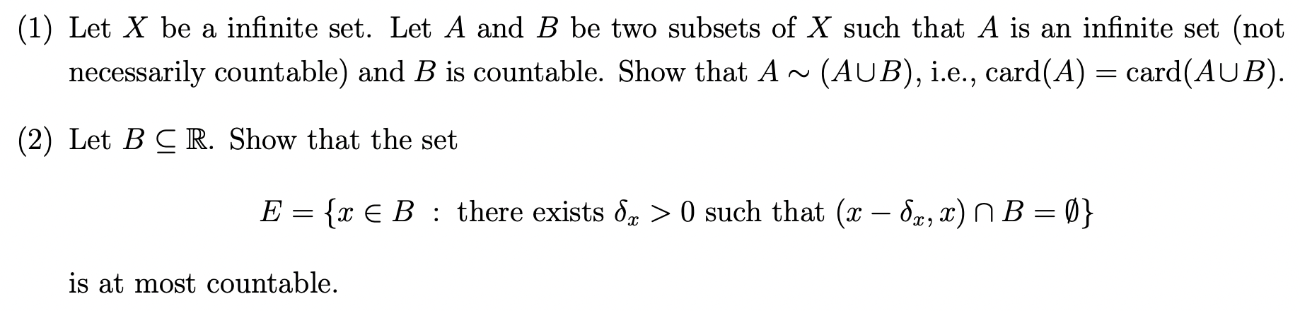 Solved (1) ﻿Let x ﻿be a infinite set. Let A and B ﻿be two | Chegg.com