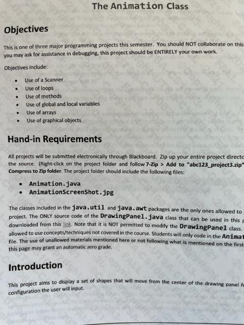 The Animation Class Objectives This is one of three | Chegg.com