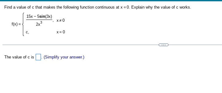 Solved Find a value of c that makes the following function | Chegg.com
