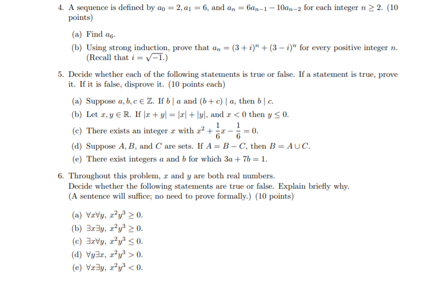 Solved 4 A Sequence Is Defined By A0 2 A1 6 And An 