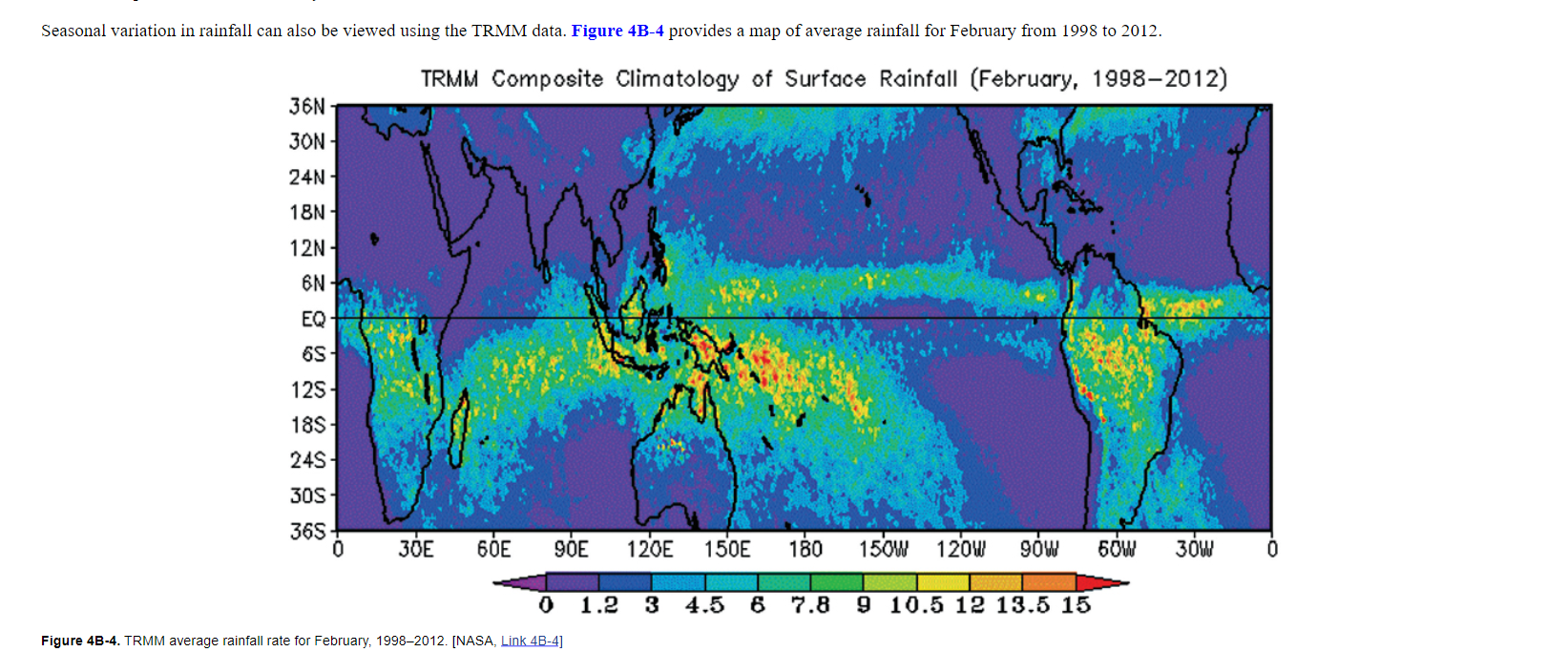 Solved Figure 4B-4. TRMM average rainfall rate for February, | Chegg.com