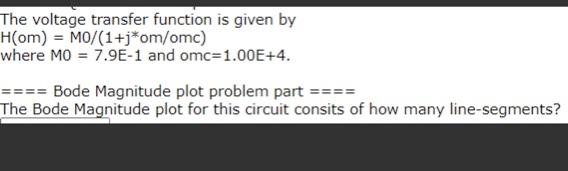 Solved The voltage transfer function is given by Hom) = | Chegg.com