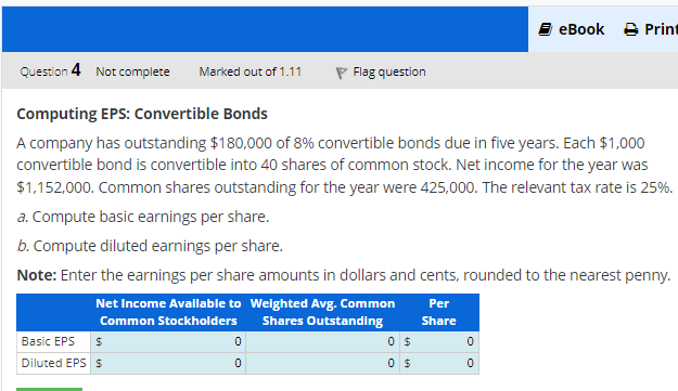 Solved Computing EPS: Convertible Bonds A company has | Chegg.com