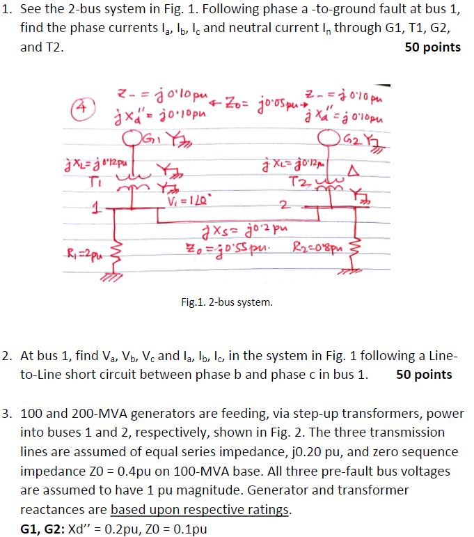 Solved 1. See the 2-bus system in Fig. 1. Following phase | Chegg.com