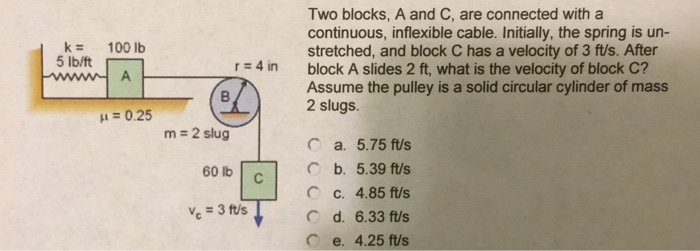 Solved Two blocks, A and C, are connected with a continuous, | Chegg.com