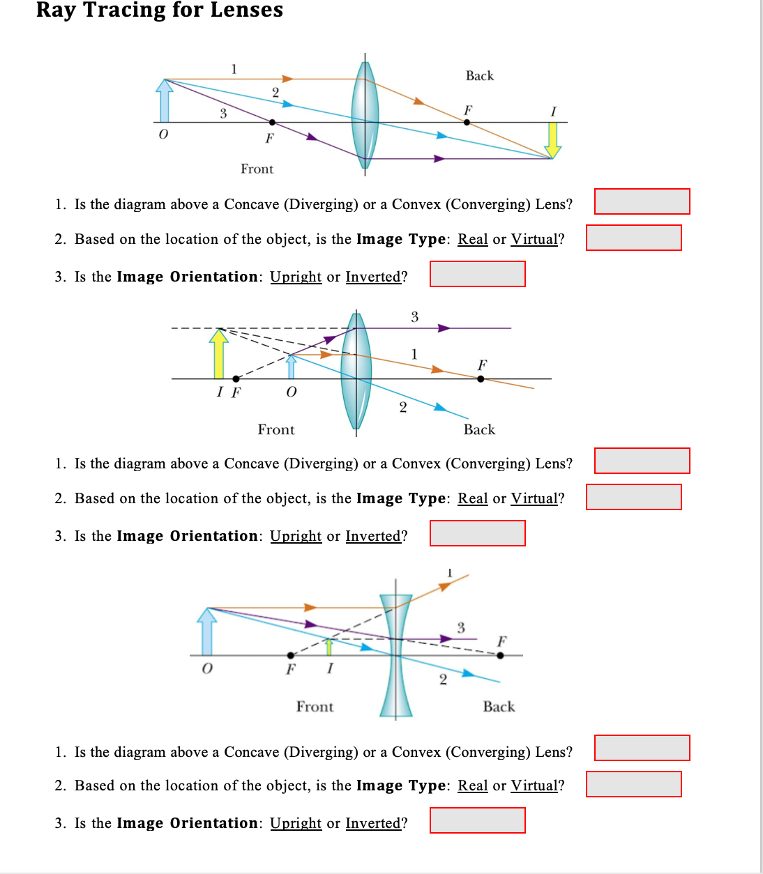 Solved Ray Tracing for Lenses 1. Is the diagram above a | Chegg.com