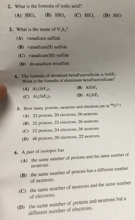 Solved 2. What is the formula of iodic acid? (A) \\( | Chegg.com