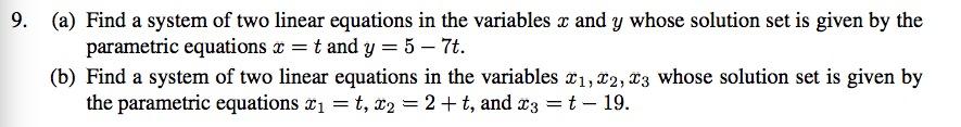 Solved 9. (a) Find a system of two linear equations in the | Chegg.com