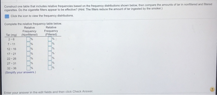 Solved tar in nonfiltered and filtered Construct one table | Chegg.com