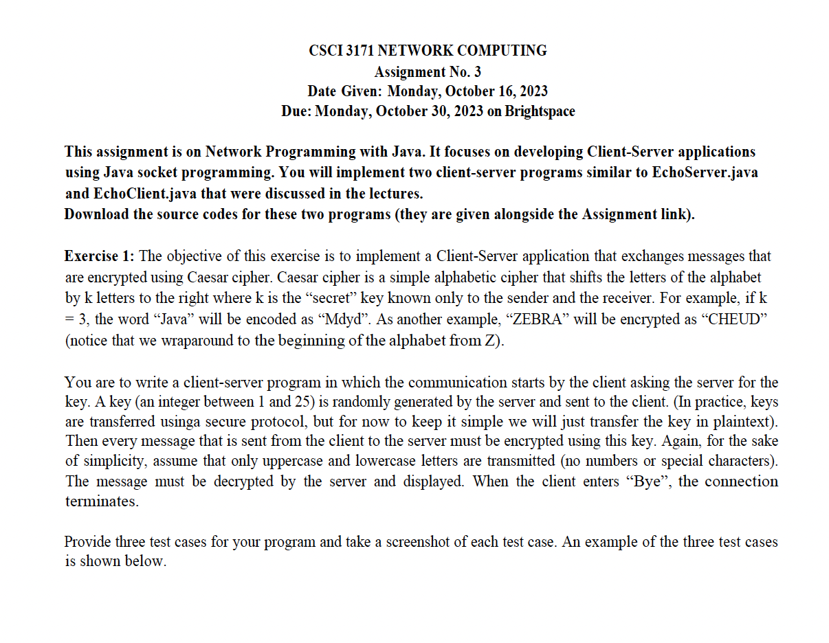 Solved CSCI 3171 NETWORK COMPUTING Assignment No. 3 Date | Chegg.com
