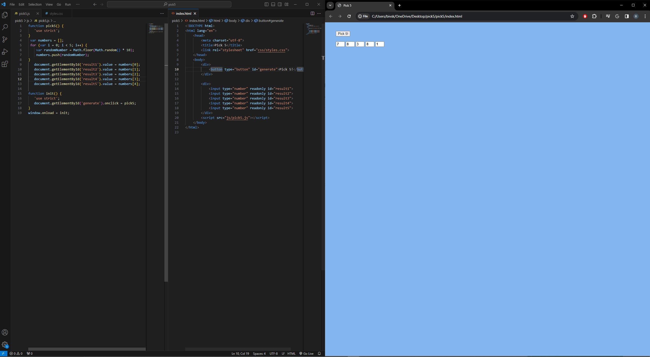 Visual studio. Create a Javascript code that randomly | Chegg.com