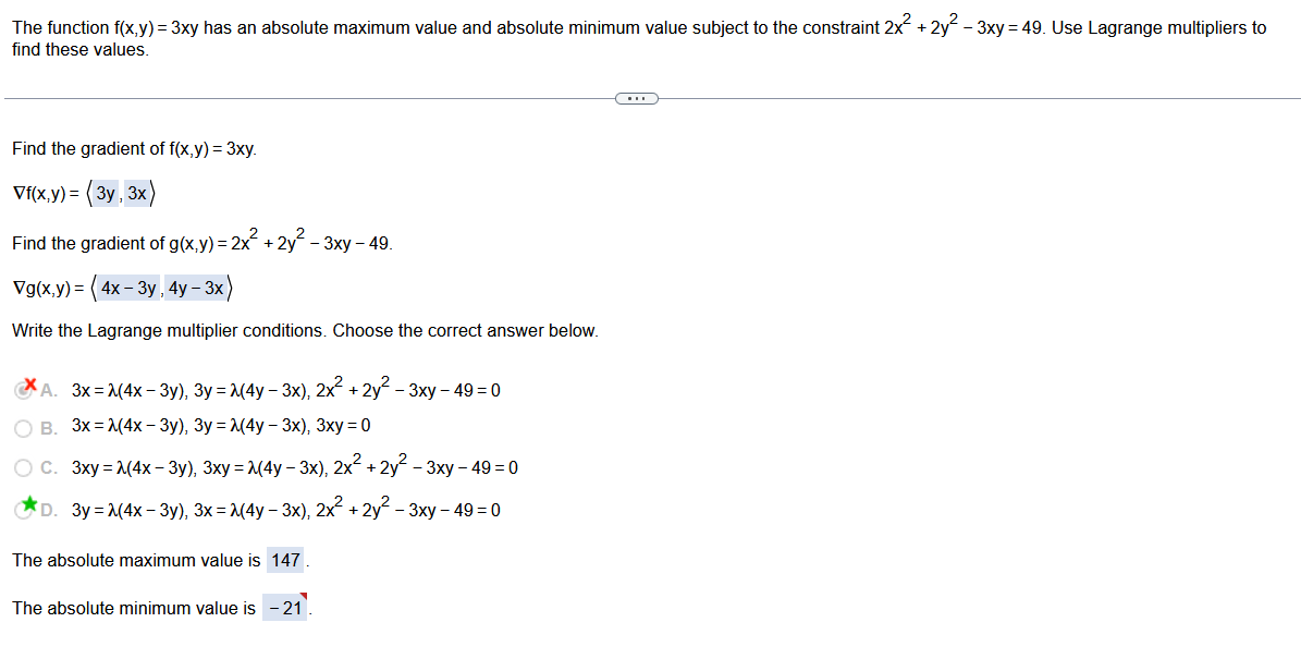 The function f(x,y) = 3xy has an absolute maximum | Chegg.com
