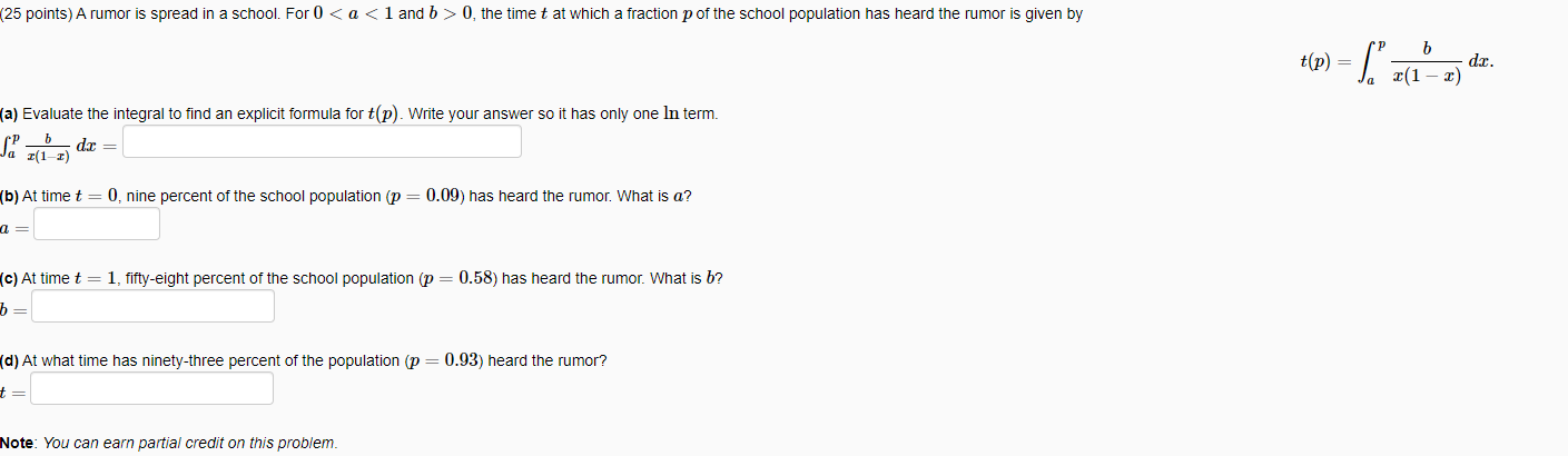 Solved (25 points) A rumor is spread in a school. For 0 0, | Chegg.com