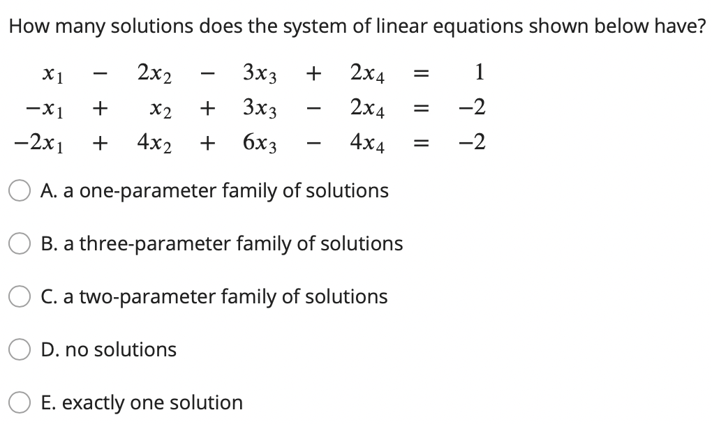 Solved How many solutions does the system of linear | Chegg.com