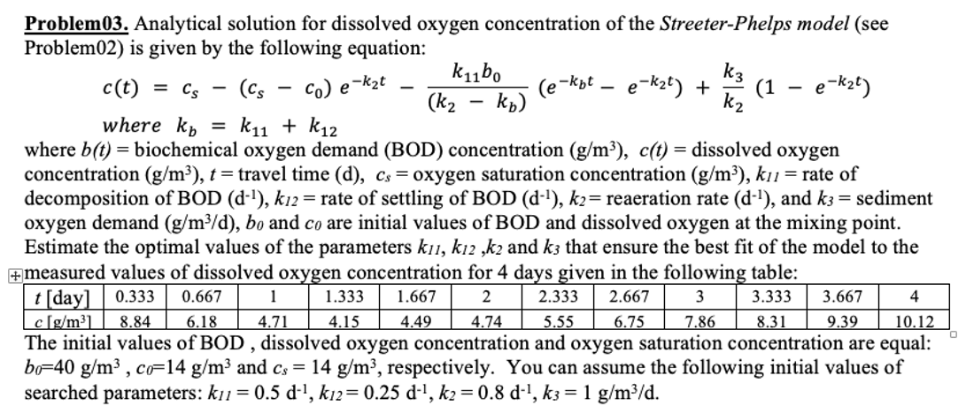 Solved Problem02. The Streeter-Phelps model can be used to | Chegg.com