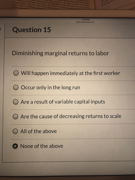 Solved 11:38 PM psu instructure.com Question 15 Diminishing | Chegg.com