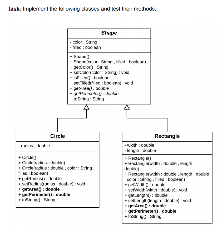 Solved Task: Implement the following classes and test their | Chegg.com