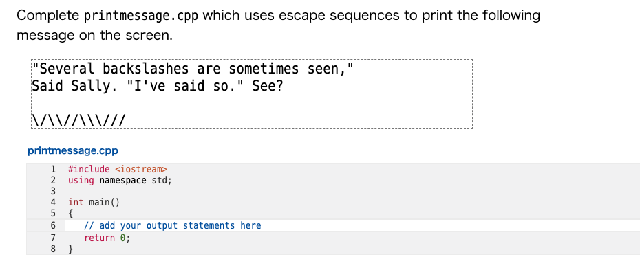 Solved Complete printmessage. cpp which uses escape | Chegg.com