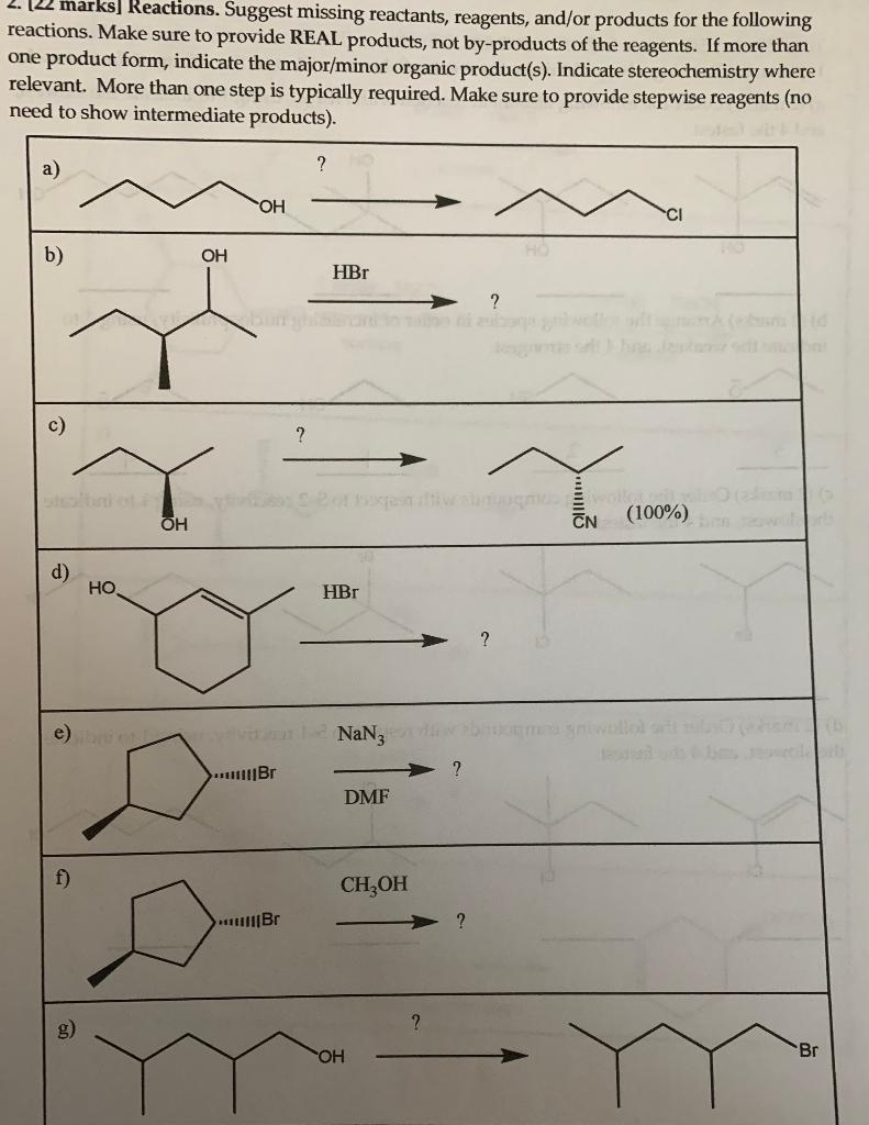 Solved marks] Reactions. Suggest missing reactants, | Chegg.com