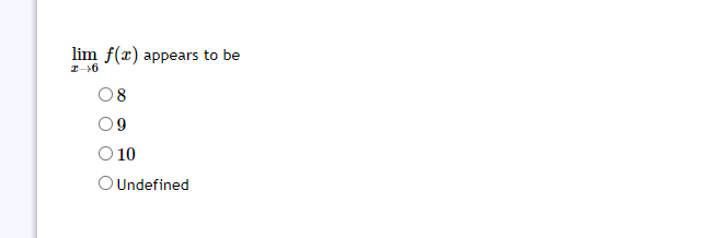 Solved limx→6f(x) appears to be 8 9 10 UndefinedSuppose f(x) | Chegg.com