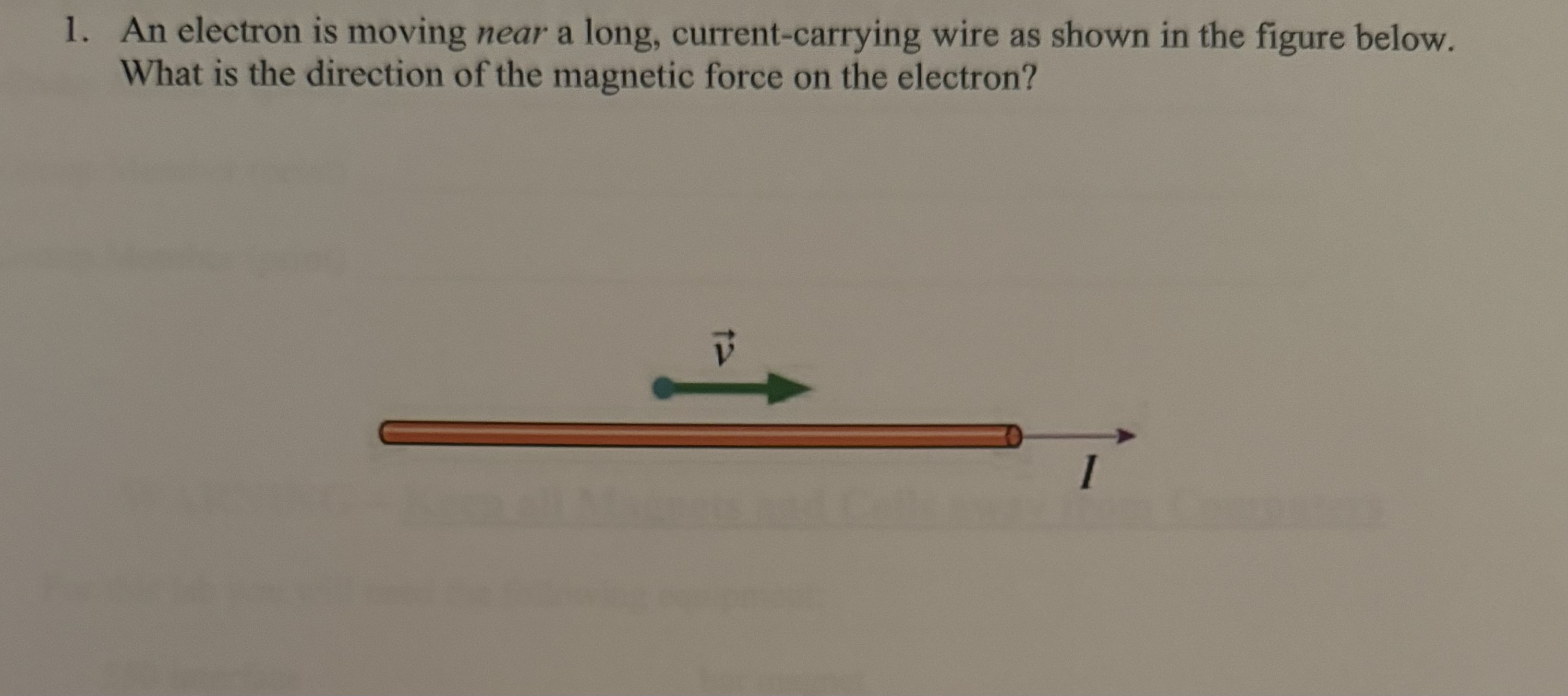 Solved 1. An electron is moving near a long, | Chegg.com