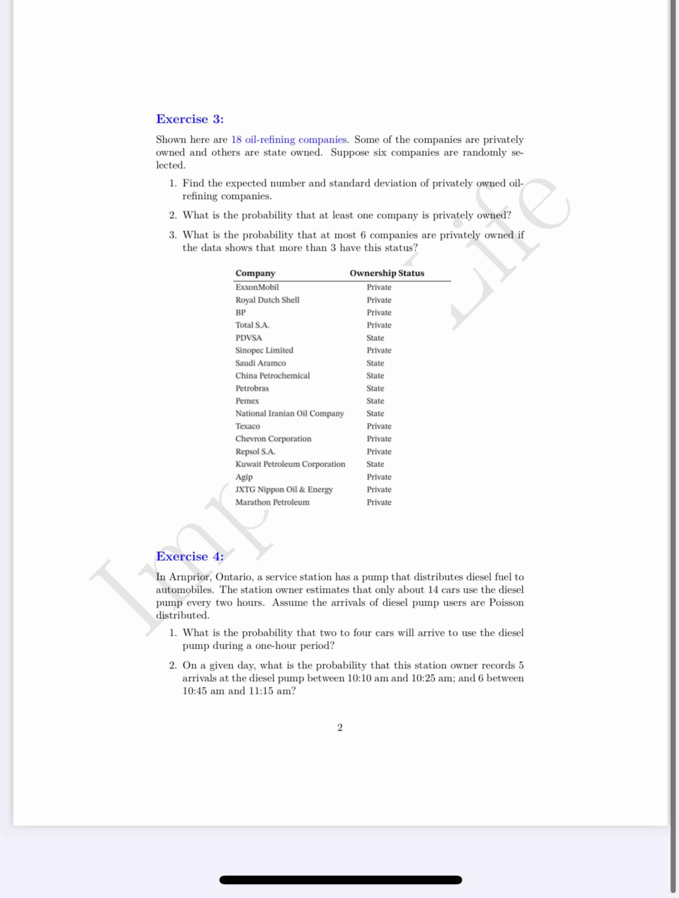 Solved Exercise 3:Shown here are 18 ﻿oil-refining companies. | Chegg.com
