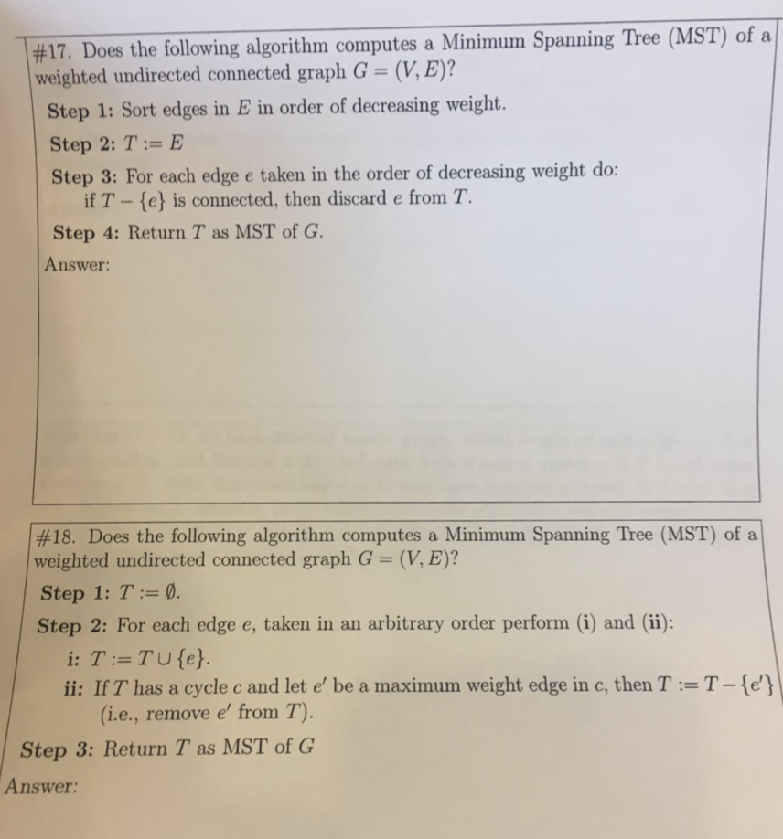 Solved #17. Does the following algorithm computes a Minimum | Chegg.com