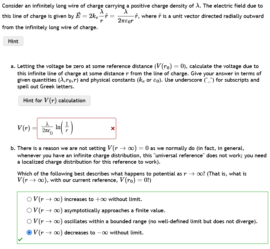 Solved Consider an infinitely long wire of charge carrying a | Chegg.com