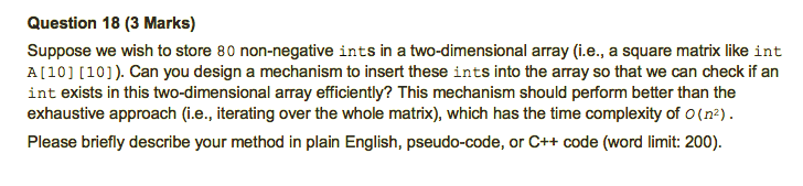 Solved Question 18 (3 Marks) Suppose we wish to store 80 | Chegg.com