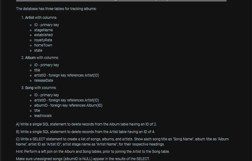Solved 12.10 SQL LAB 10 - Select songs with multiple joins | Chegg.com