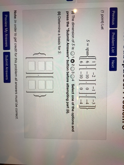 Solved Previous Problem List Next (1 point) Let 2 S span | Chegg.com