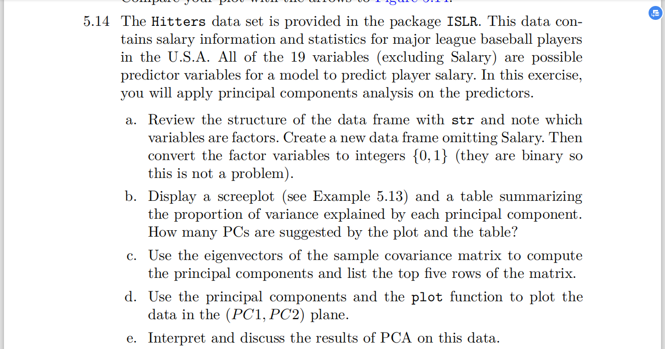 LW 5.14 The Hitters data set is provided in the | Chegg.com