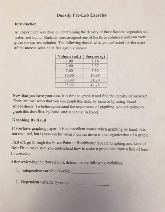 Solved Density Pre-Lab Exercise Introduction An experiment | Chegg.com
