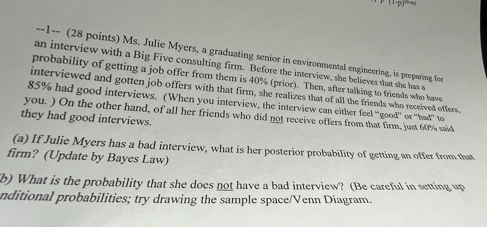Solved -1-. (28 points) Ms. Julie Myers, a graduating senior | Chegg.com