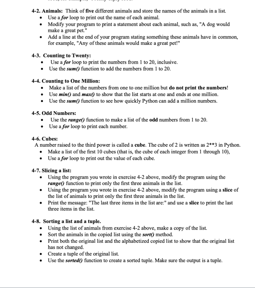 Solved 4-2. Animals: Think of five different animals and | Chegg.com